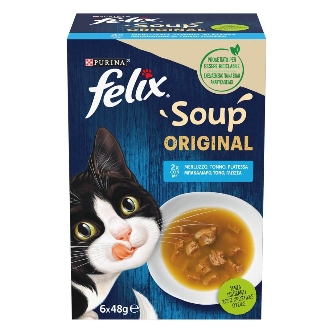 FELIX® SOUP Original με Μπακαλιάρο, Τόνο, Γλώσσα | Purina GR